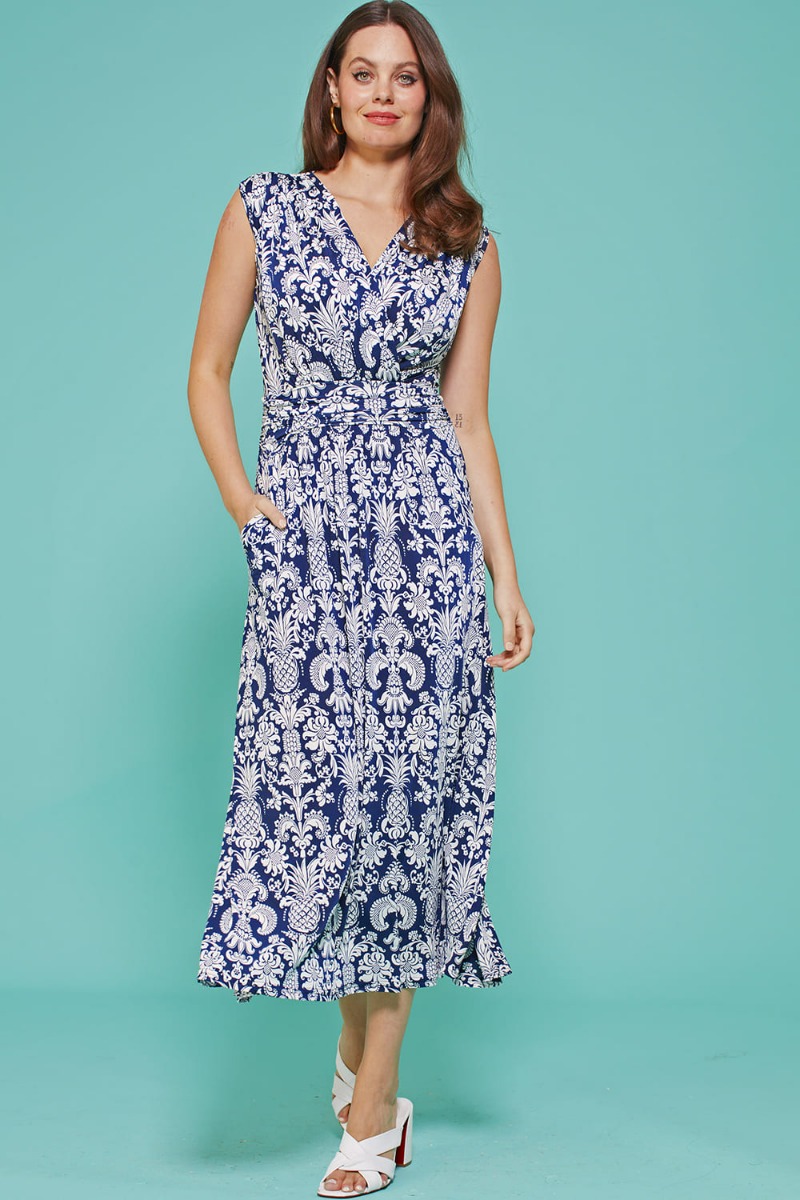KARLY MIDI DRESS PINA NAVY PRINT