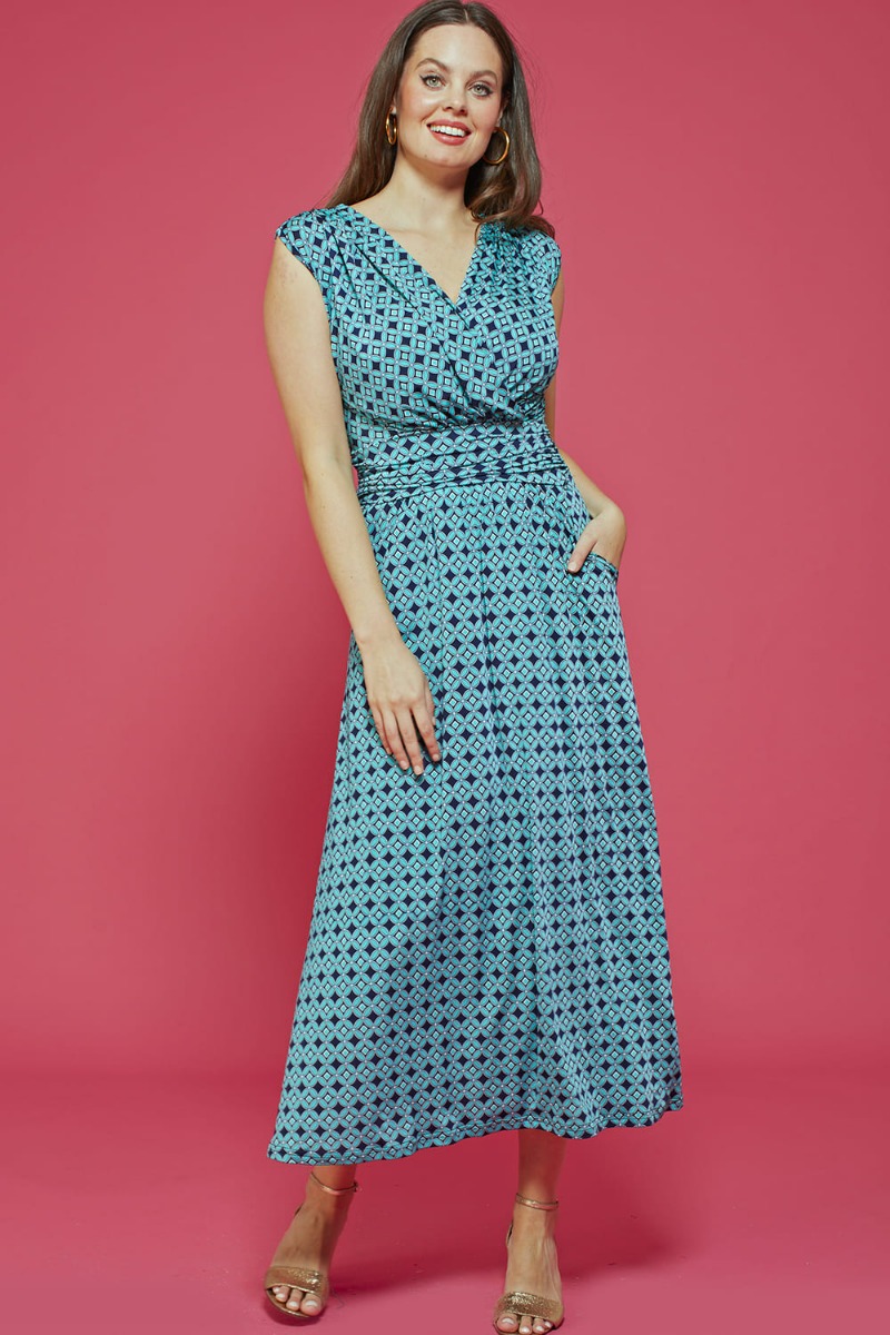 KARLY MIDI DRESS RIAD TURQUOISE PRINT